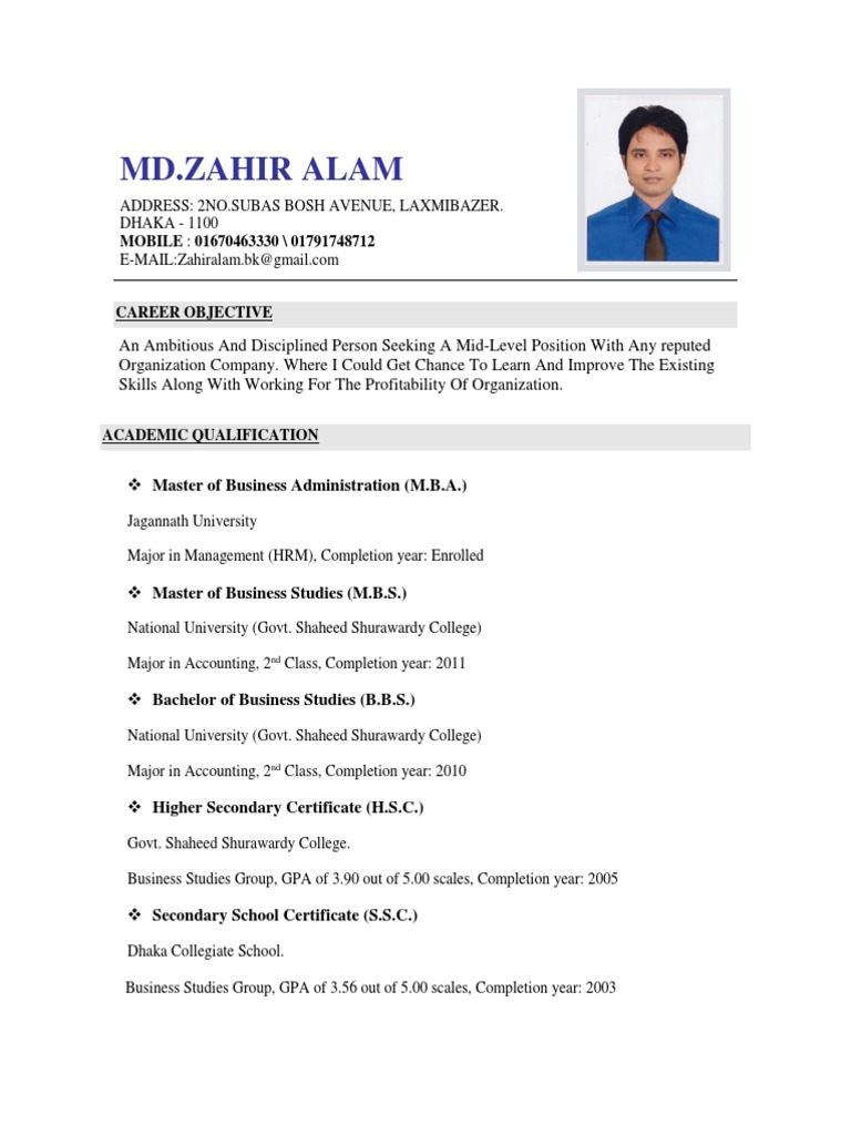 MD - Zahir Alam: MOBILE: 01670463330 / 01791748712 | PDF | Human Resources | Audit