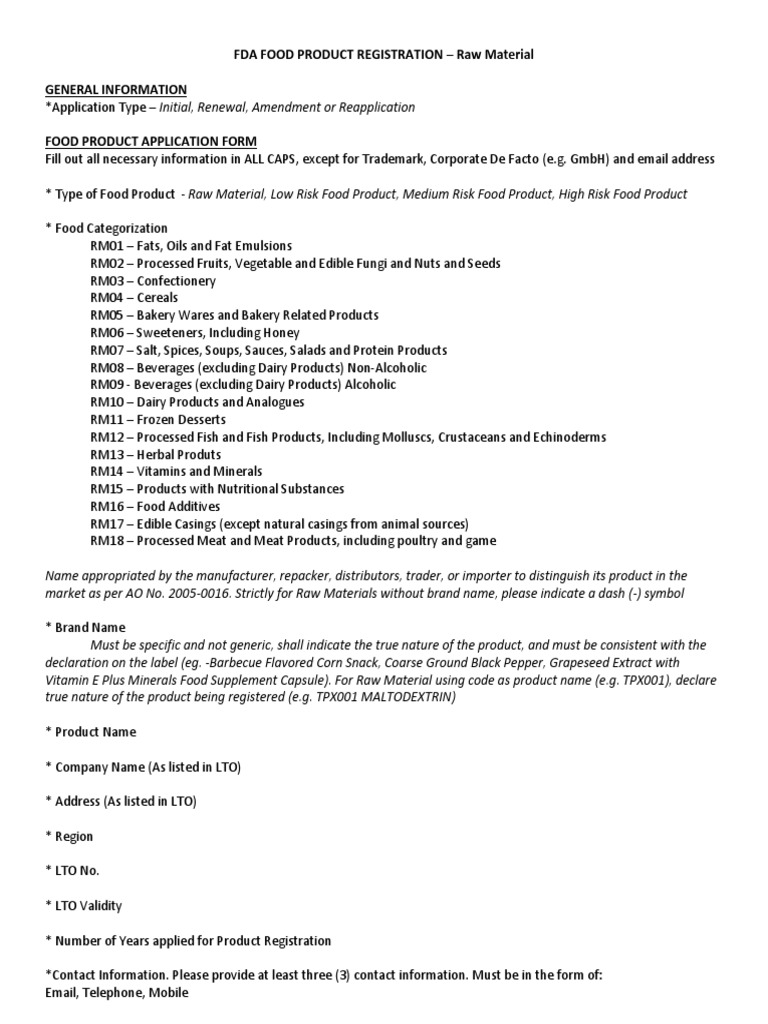 Food Product Registration - Raw Material | PDF | Dietary Supplements ...