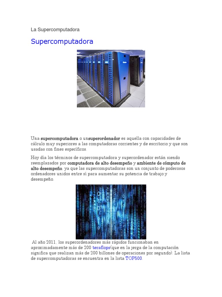 La Supercomputadora | PDF | Supercomputadora | Clases de computadoras