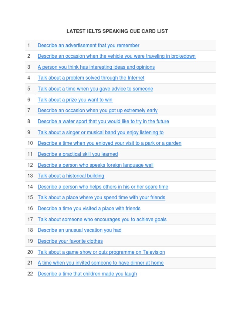 Speaking Cue Card | PDF