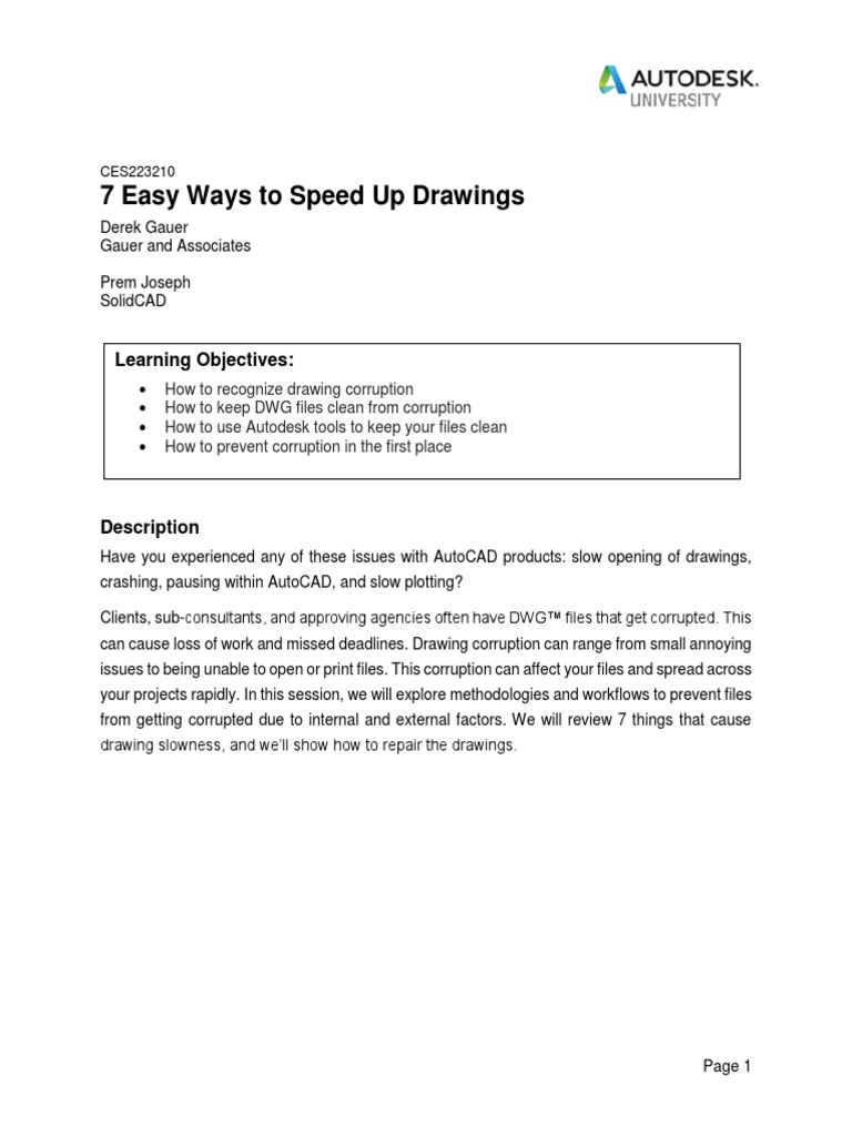 7 Easy Ways To Speed Up Drawings: Learning Objectives | PDF | Auto Cad ...