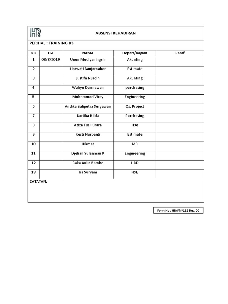 Daftar Absen k3 | PDF