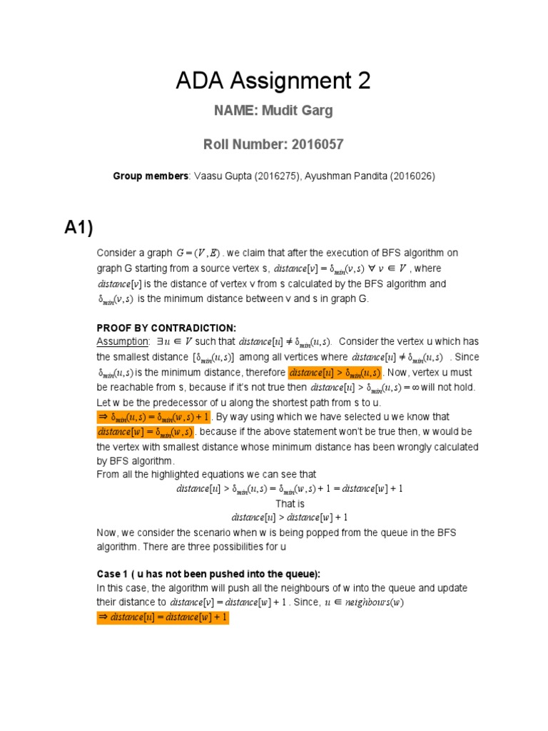 ADA Assignment 2 | PDF | Vertex (Graph Theory) | Algorithms