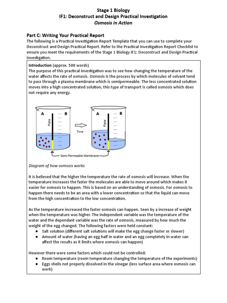 Example Student Practical Report | PDF | Osmosis | Water