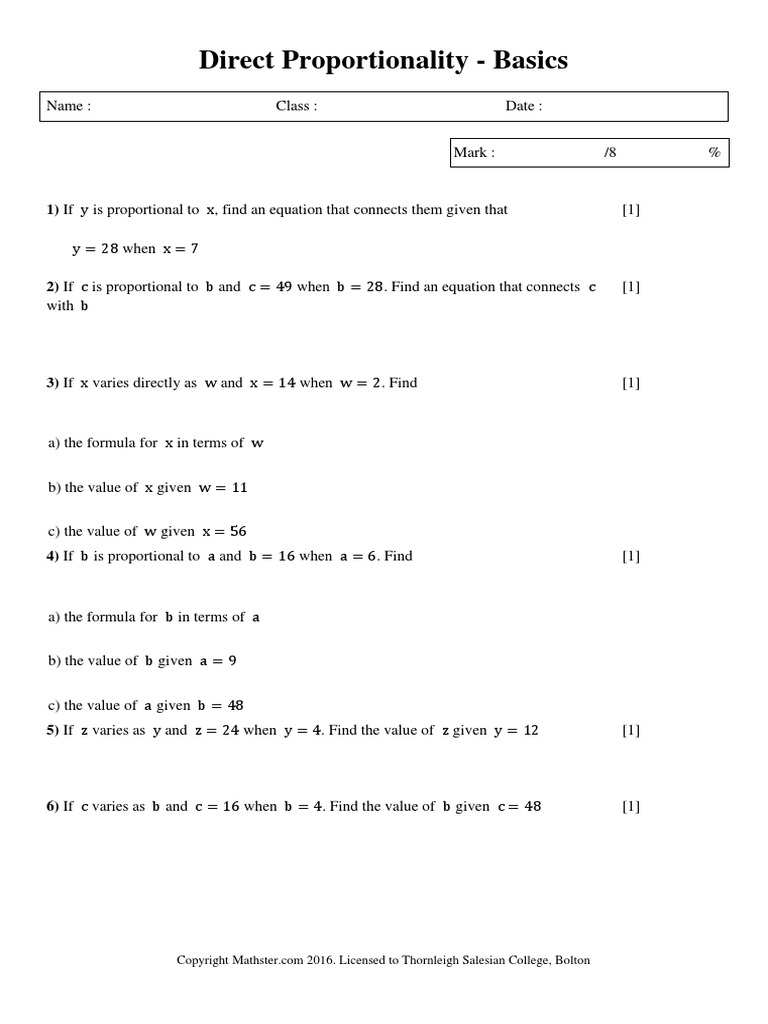 Direct Proportionality - Basics - 2 | PDF | Physics | Equations