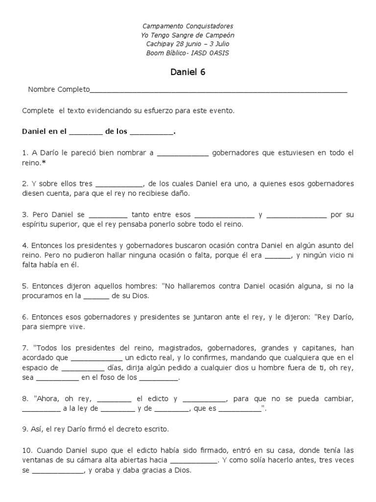 Actividades sobre Daniel en el foso | PDF | Daniel (figura bíblica ...