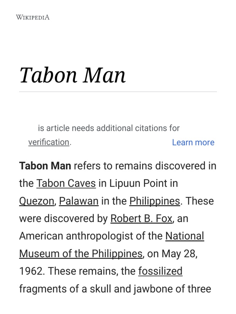 Tabon Man - Wikipedia | PDF | Archaeology | Nature