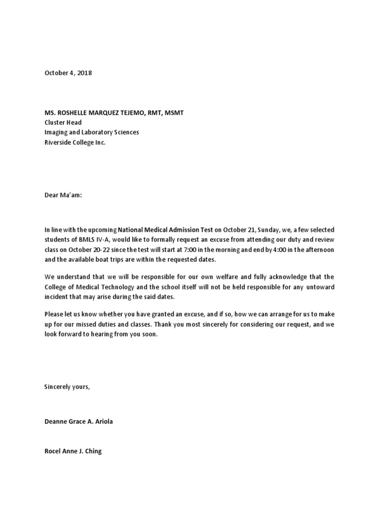 Letter of Excuse From Duty | PDF