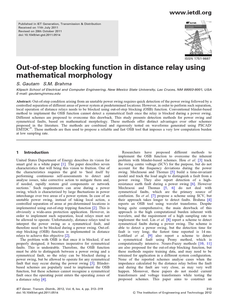Out-Of-Step Blocking Function in Distance Relay Using Mathematical ...