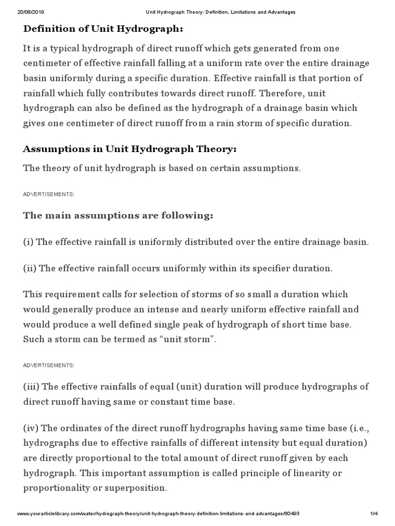 Unit Hydrograph Theory - Definition, Limitations and Advantages | PDF ...