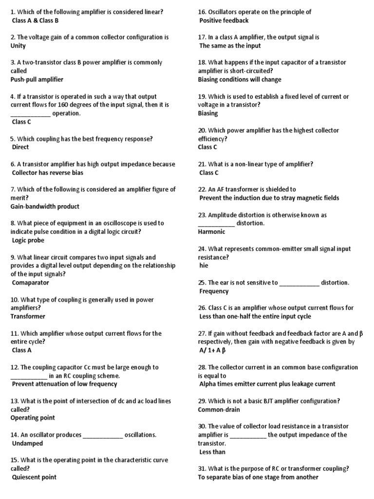 Electronics Reviewer | PDF | Amplifier | Bipolar Junction Transistor