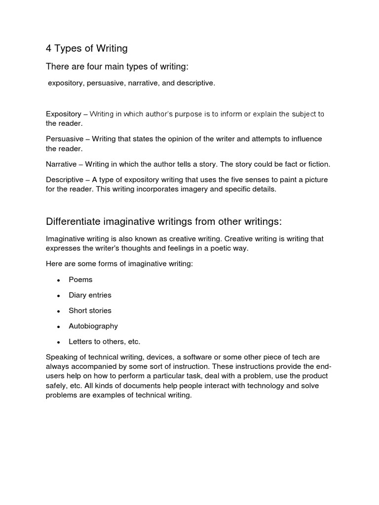 There Are Four Main Types of Writing | PDF | Writers | Narrative
