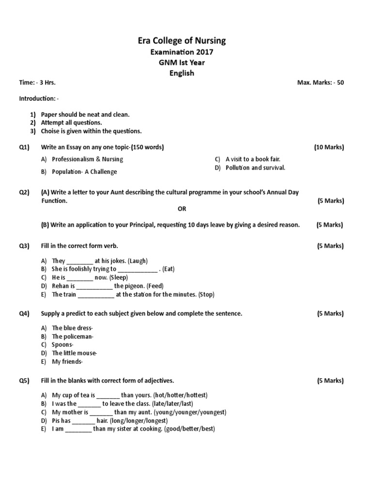 English Question Paper | PDF | Syntactic Relationships | Cognitive Science