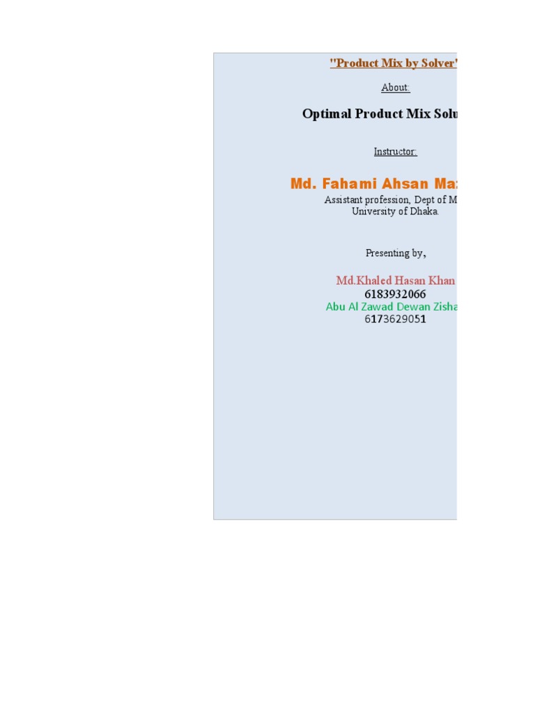 Optimal Product Mix Calculation Guide | PDF