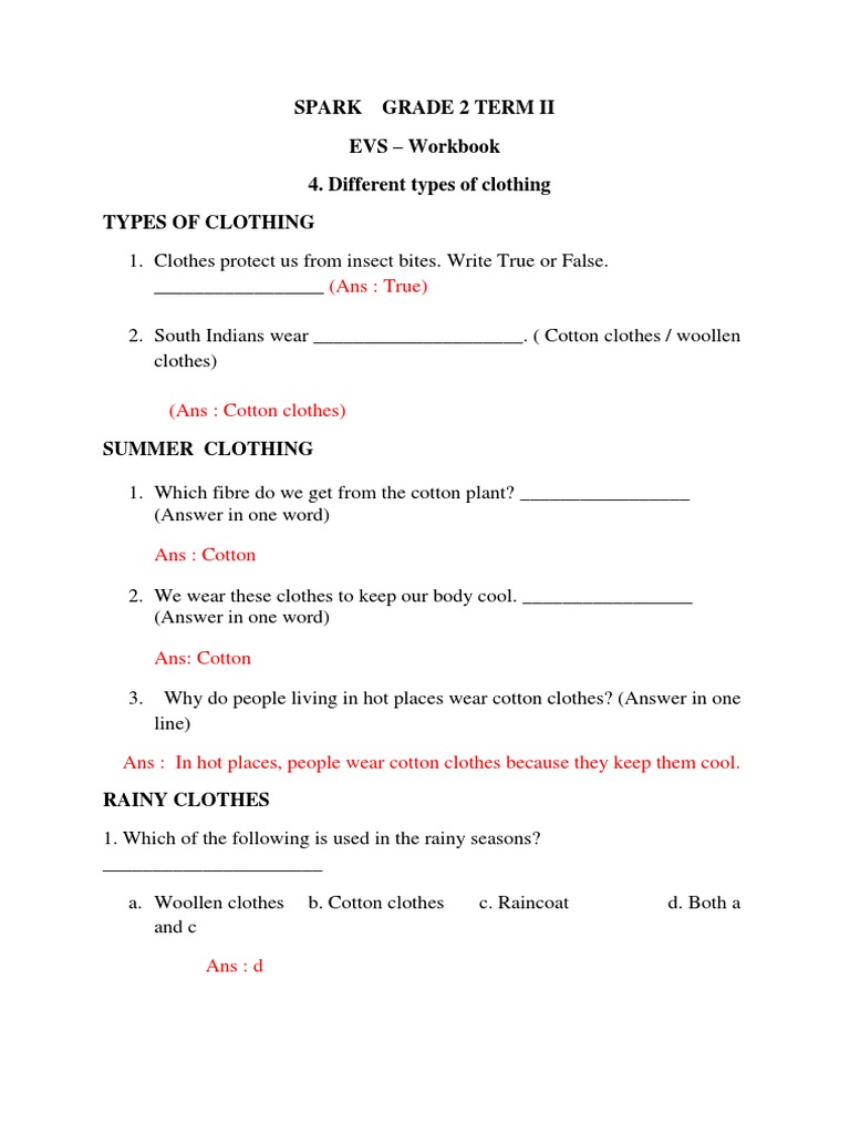 Grade 2 Different Types of Clothing | PDF | Silk | Clothing