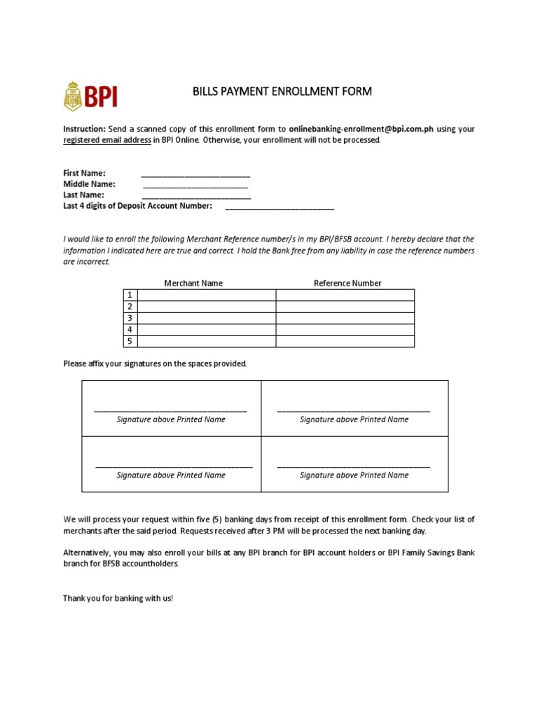 Bills Payment Enrollment Form | PDF
