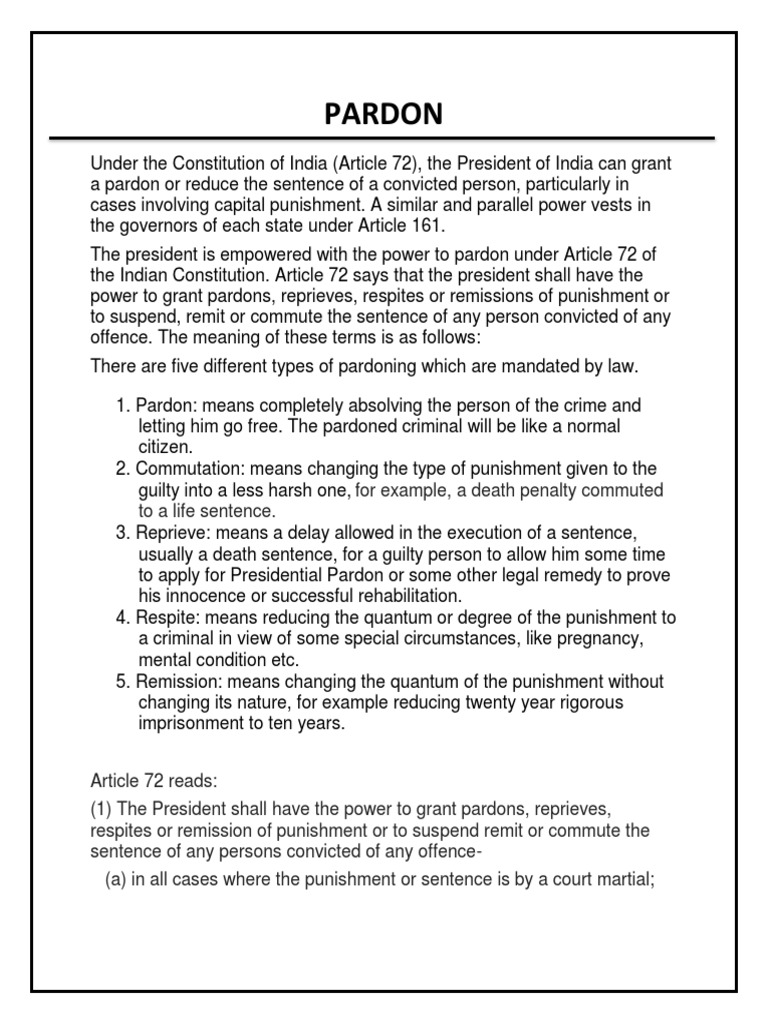 President's Power to Grant Pardon | PDF | Pardon | Sociology