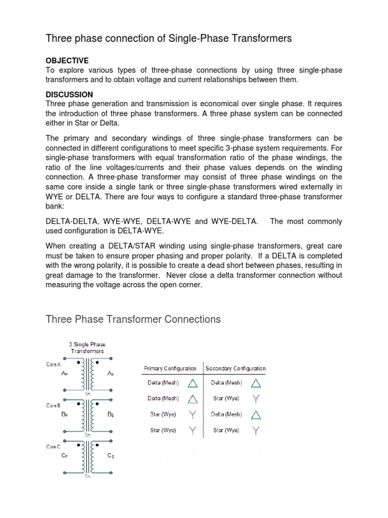 3 Phase TF Connections Using 3 Single Phase TFs | PDF | Transformer ...