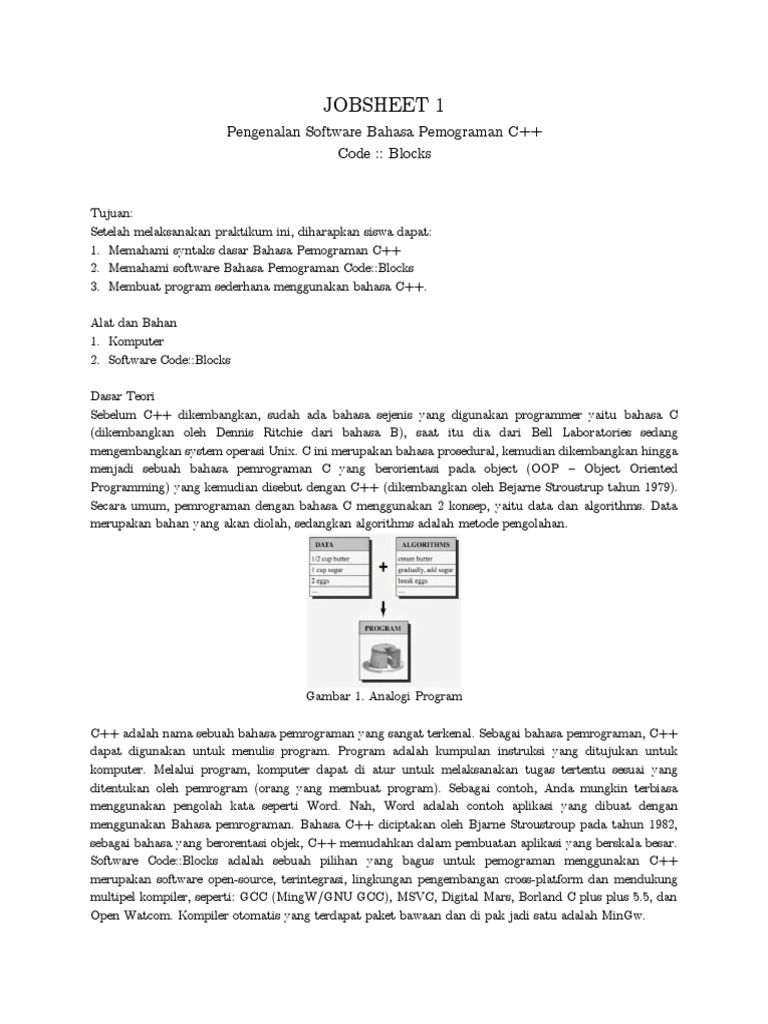 Jobsheet 1 - Pengenalan Code Blocks | PDF