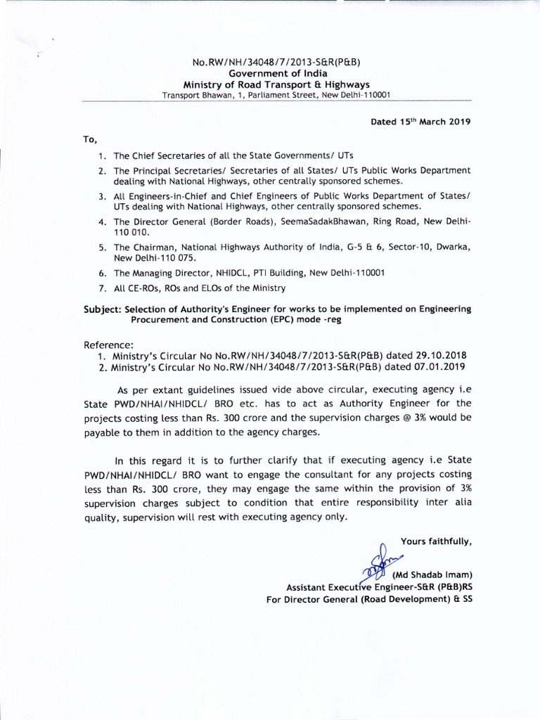 Selection of Authoritys Engineer For Works PDF | PDF | Government | Transport