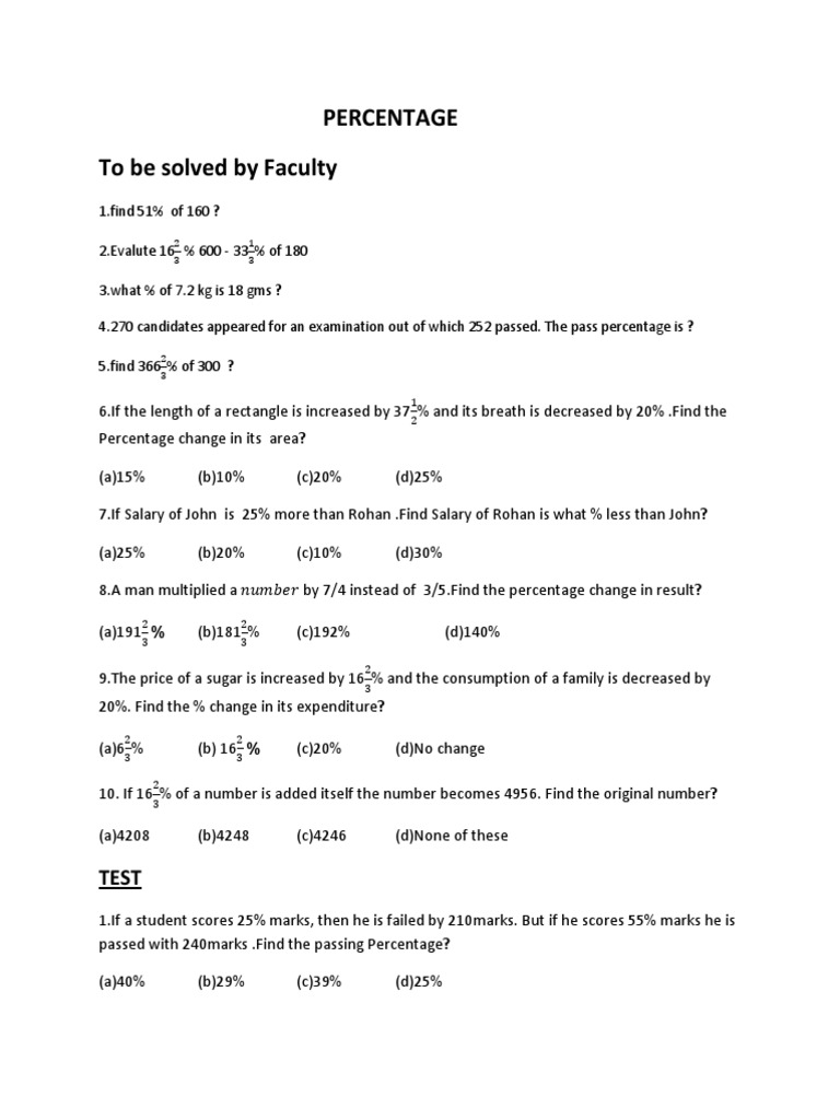 Percentage Questions | PDF | Fraction (Mathematics) | Economies
