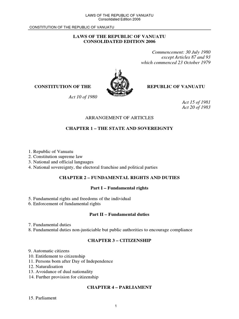 Konstitusi Republik Vanuatu | PDF | Supreme Court Of Singapore | Law
