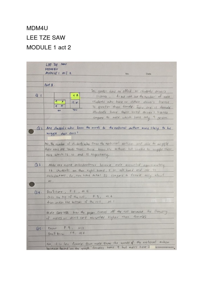 MDM4U Module 1 Act 2 Overview | PDF