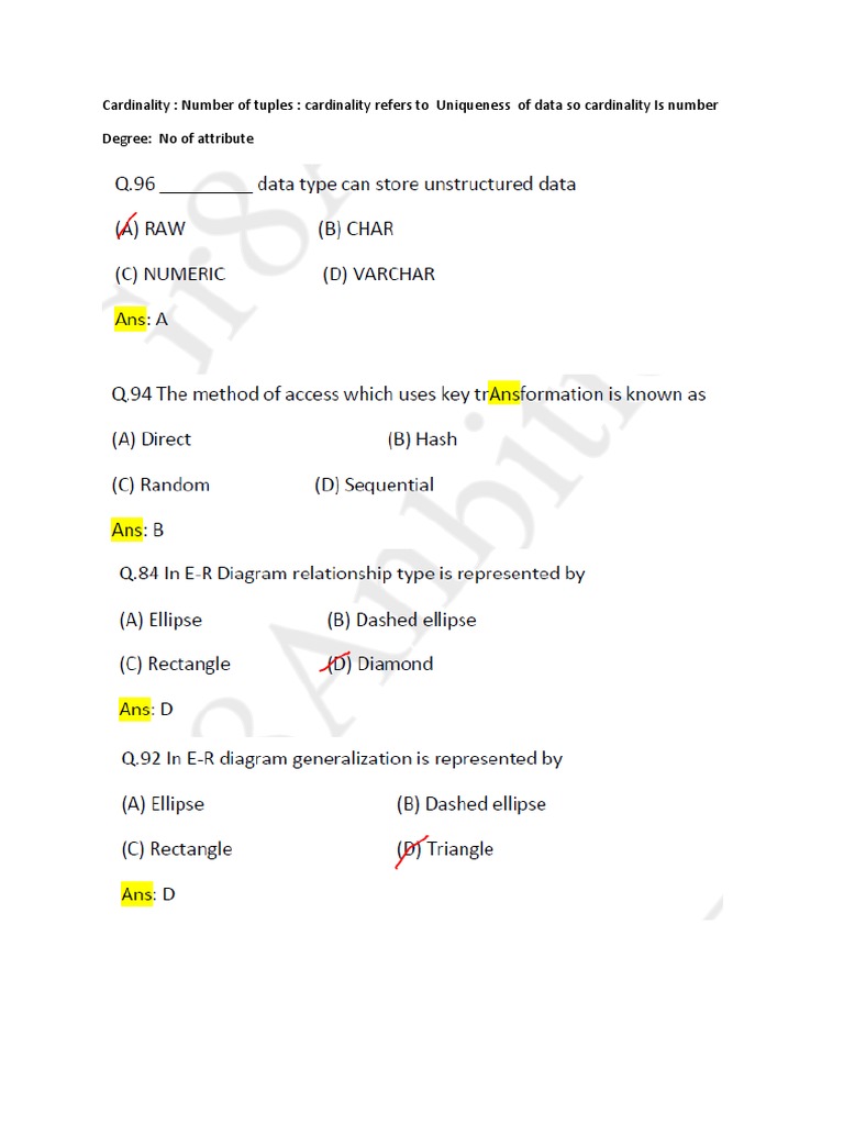 Cardinality: Number of Tuples: Cardinality Refers To Uniqueness of Data ...