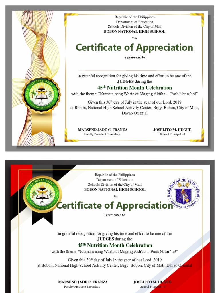 Nutrition Month Certificate | PDF | Government Agencies | Public ...