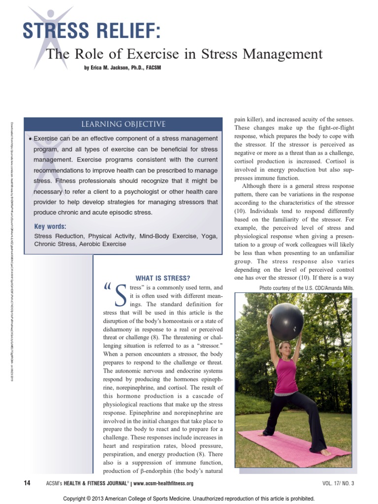 STRESS RELIEF The Role of Exercise in Stress.6 | PDF | Stress (Biology ...