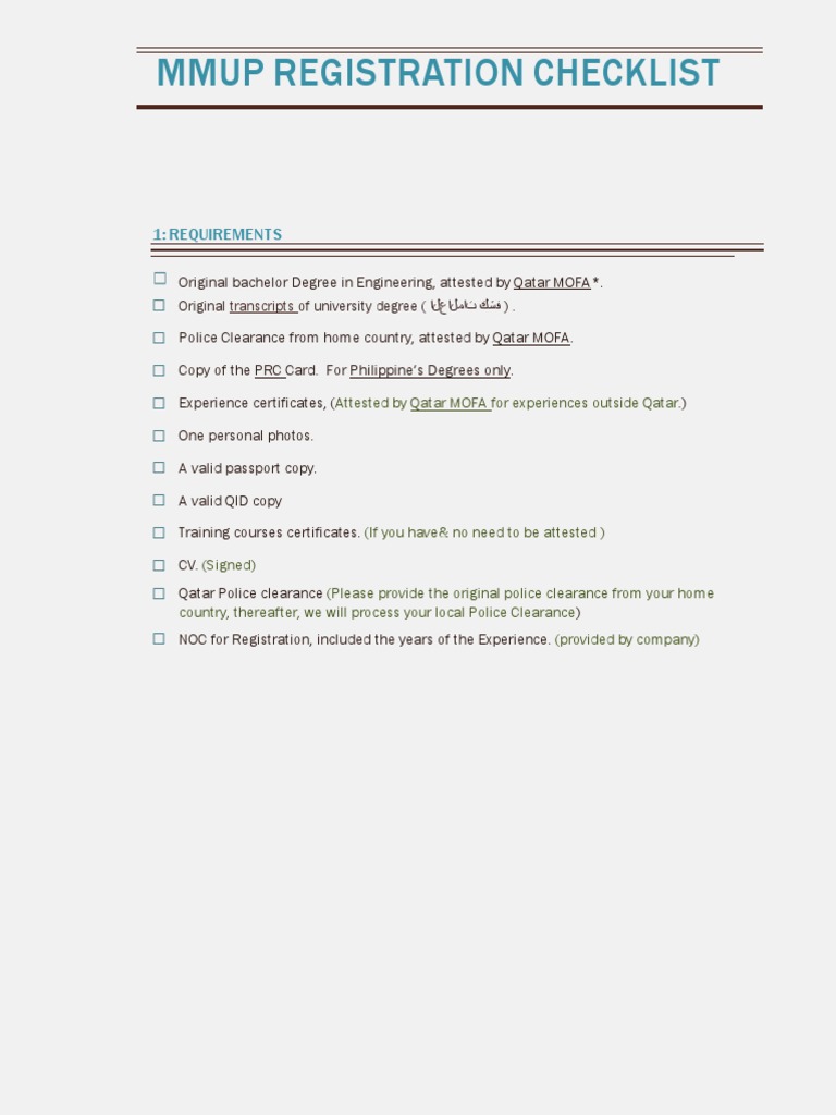 MMUP Registration Requirements Checklist | PDF