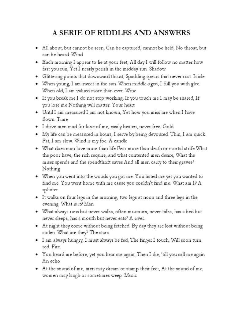 Riddles and Answers Explained | PDF | Nature