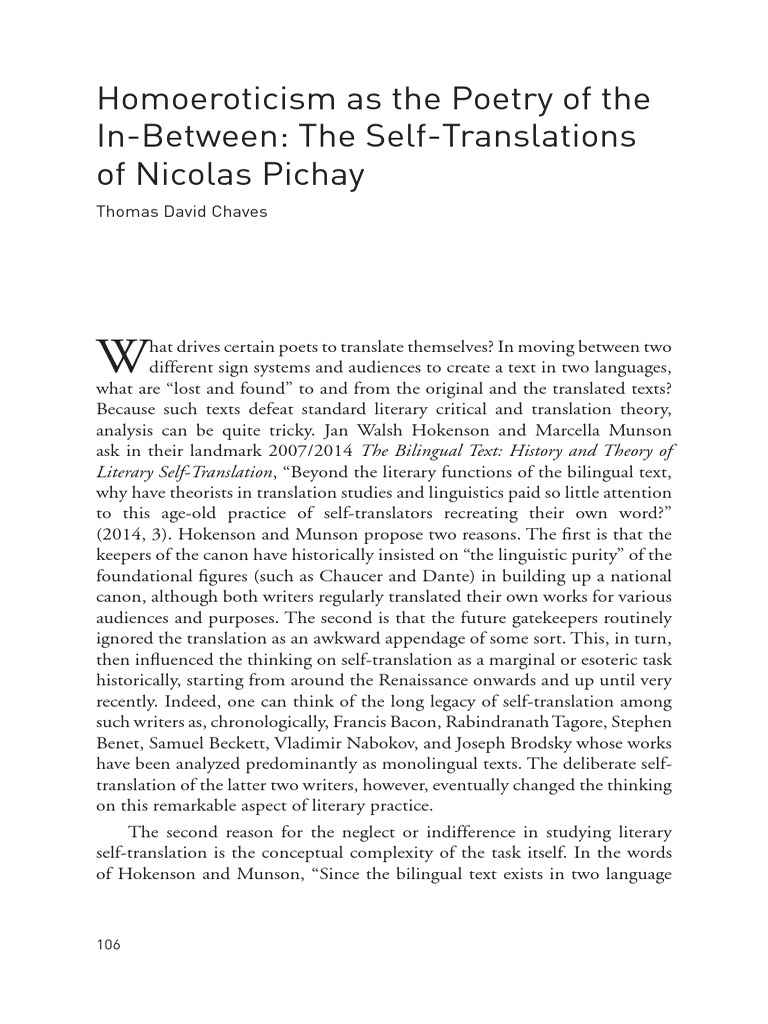 Homoeroticism As The Poetry of The in Between Self Translations of ...