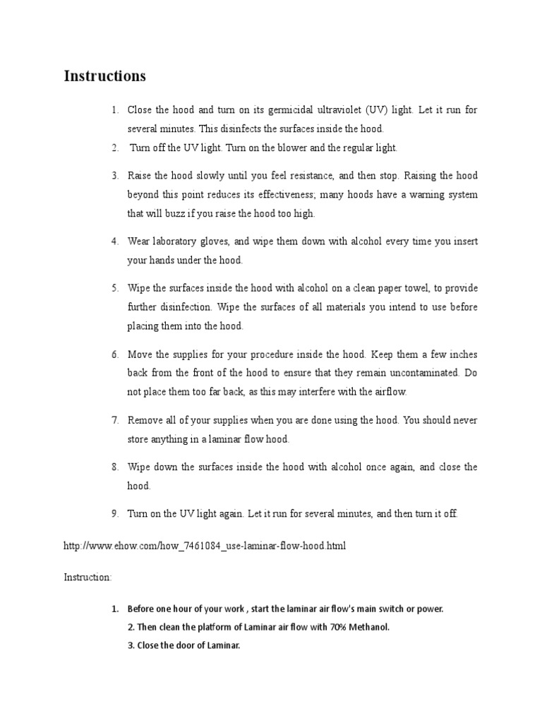 Instructions Laminar Air Flow | PDF