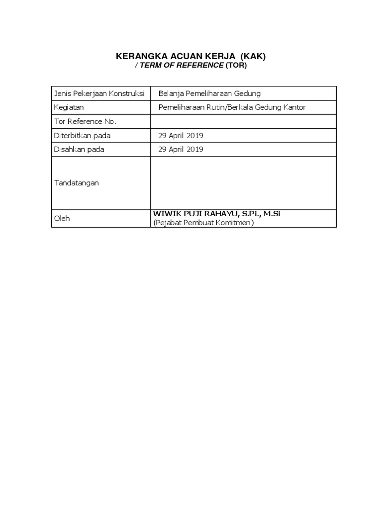 KAK Belanja Pemeliharaan Gedung | PDF