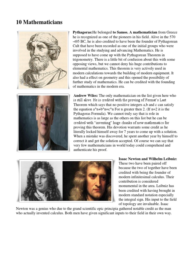 10 Mathematicians of All Time | PDF | Geometry | Teaching Mathematics