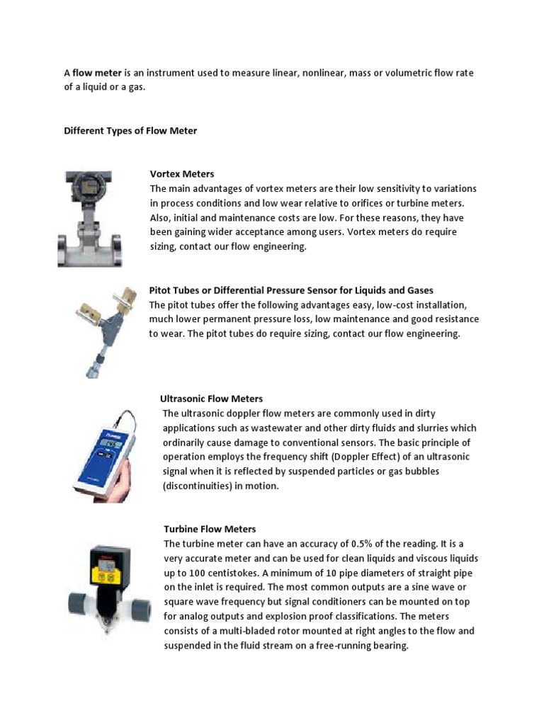 Different Types of Flow Meter | PDF | Flow Measurement | Materials Science