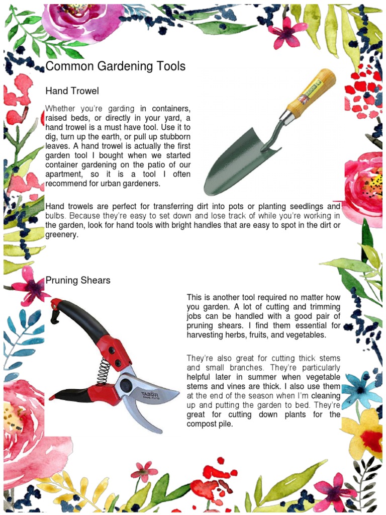 Common Gardening Tools | PDF | Gardens | Pruning