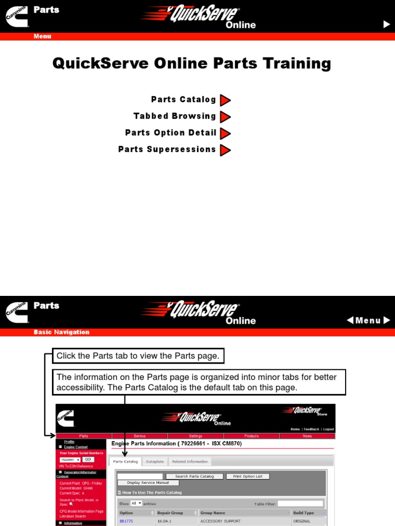 Quickserve Online Parts Training: Parts Catalog Tabbed Browsing Parts ...