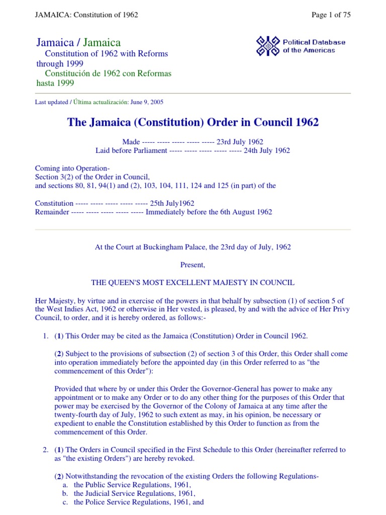 The Jamaica (Constitution) Order in Council 1962 | PDF | Supreme Courts | Court Of Appeal Of ...