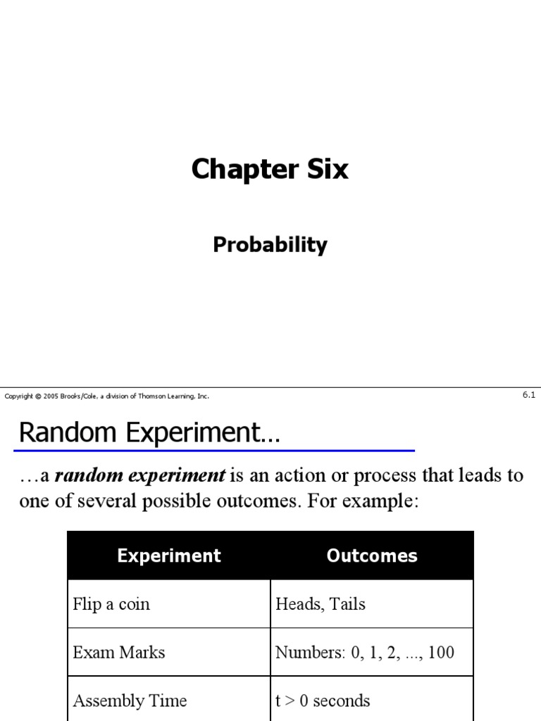 Chapter Six: Probability | PDF | Probability | Experiment