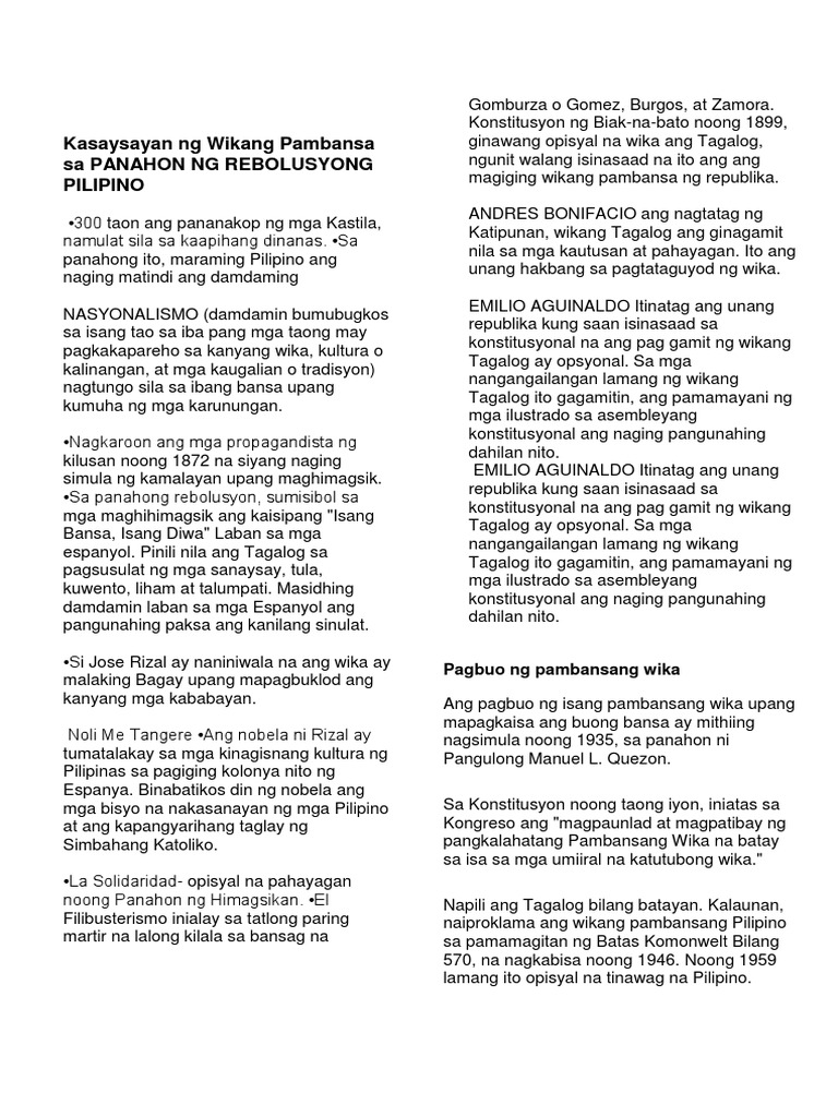 Kasaysayan NG Wikang Pambansa | PDF