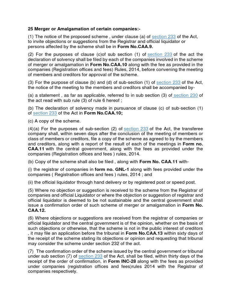 Section 233: 25 Merger or Amalgamation of Certain Companies | PDF ...