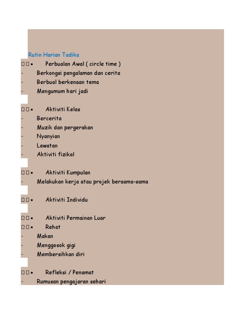 Rutin Harian Tadika | PDF