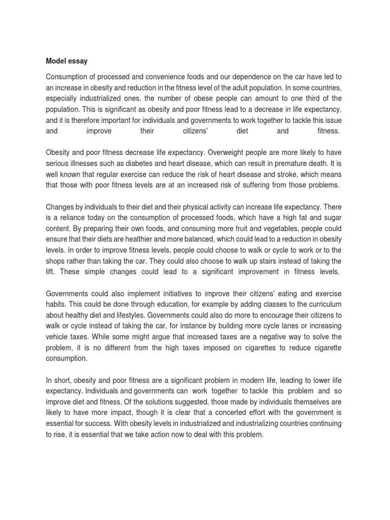 Model Essay | PDF | Obesity | Physical Fitness