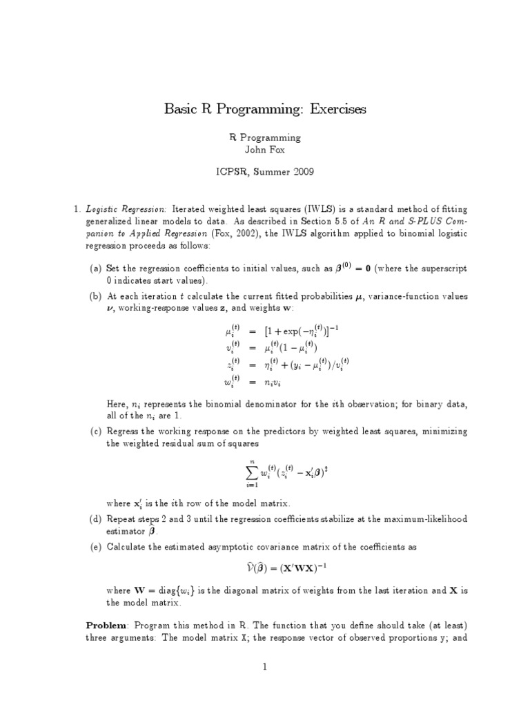 R Programming: Basic Exercises | PDF | Logistic Regression | Mean