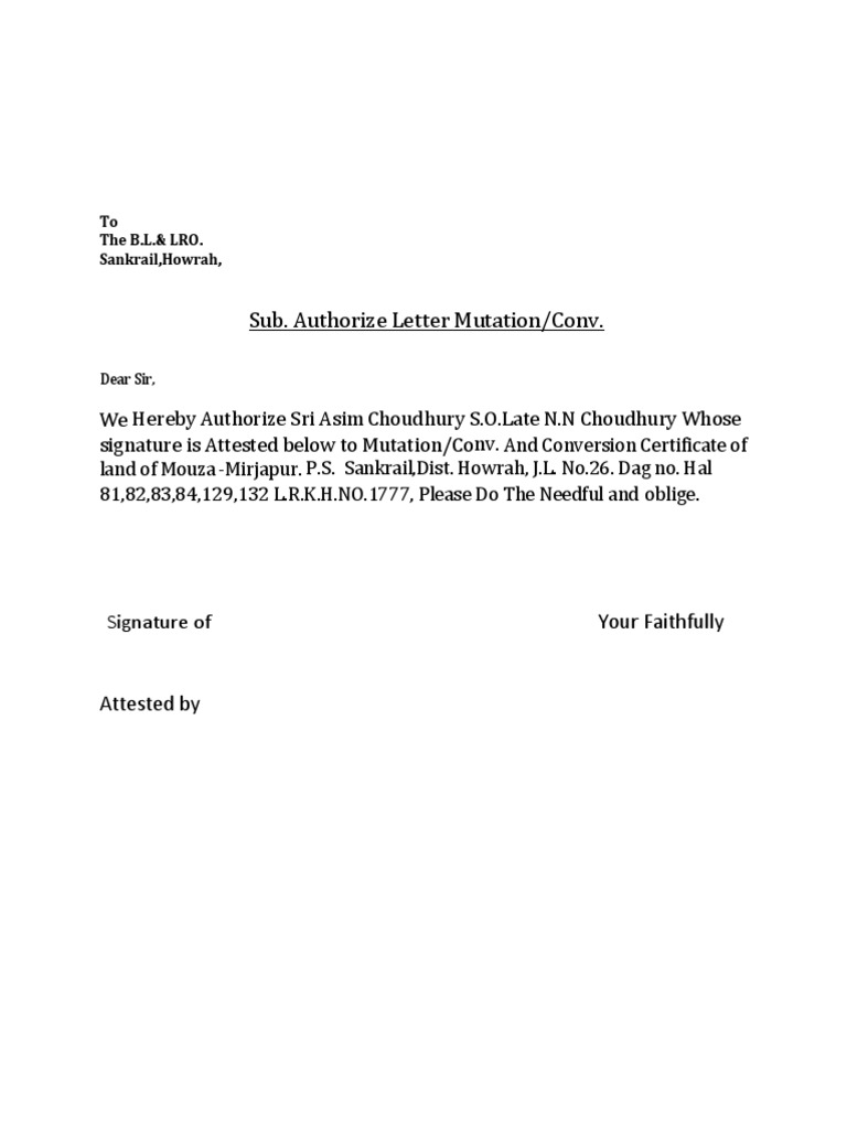 Authorization Letter for Land Mutation | PDF