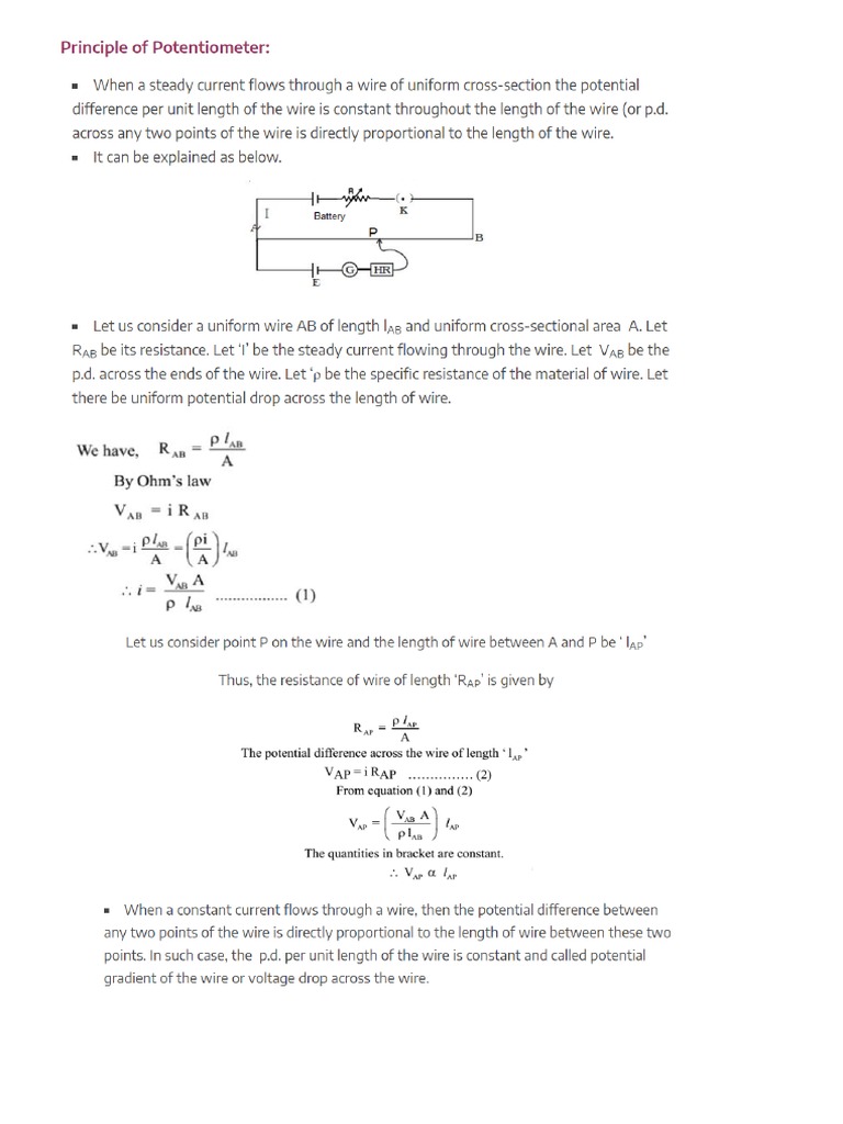 Potentiometer Basics for Students | PDF