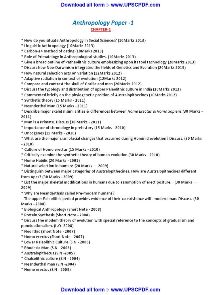 Anthro Chapter Wise Previous Questions | PDF | Race (Human ...