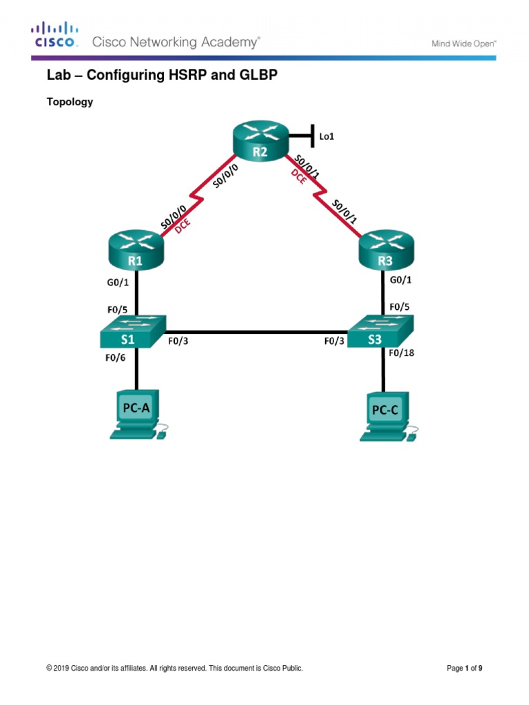 2.4.3.4 Lab - Configuring HSRP and GLBP (10m) | PDF | Network Switch | Router (Computing)